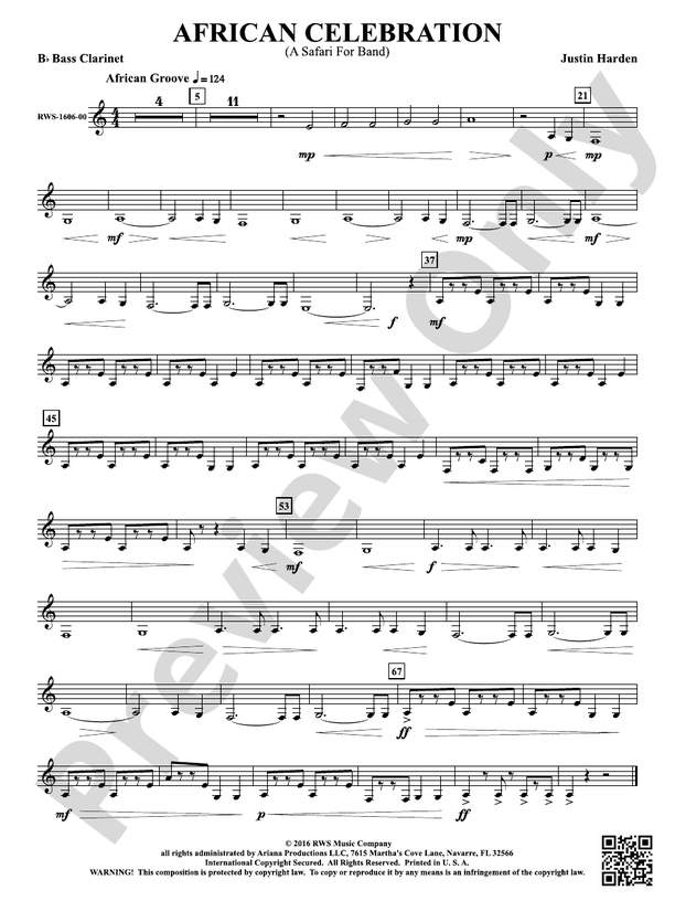 African Celebration - A Safari for Band: B-flat Bass Clarinet: B-flat ...