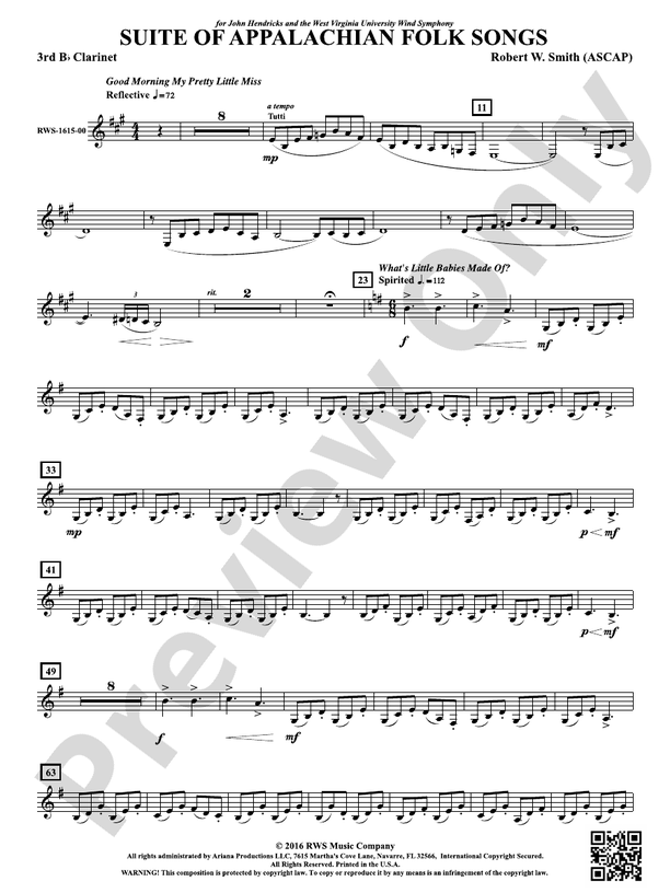 Suite of Appalachian Folk Songs: 3rd B-flat Clarinet: 3rd B-flat ...