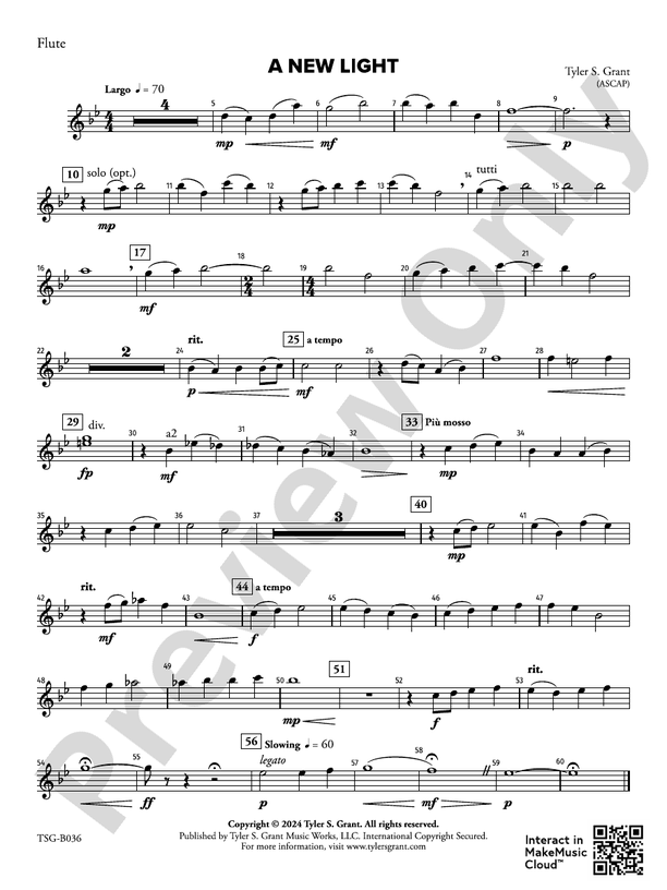 A New Light: Flute: Flute Part: Tyler S. Grant - Digital Sheet Music ...