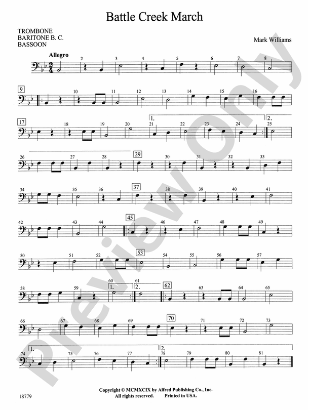 Battle Creek March: 1st Trombone: 1st Trombone Part - Digital Sheet ...