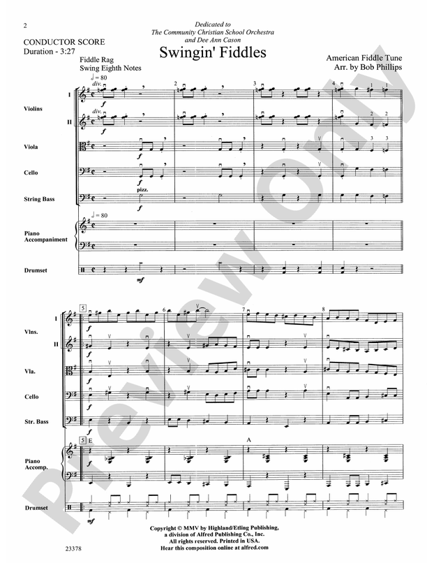 Swingin' Fiddles: String Orchestra Conductor Score & Parts: Bob ...