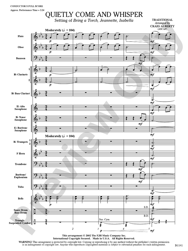 Quietly Come and Whisper: Score: Concert Band Score: Craig Alberty ...