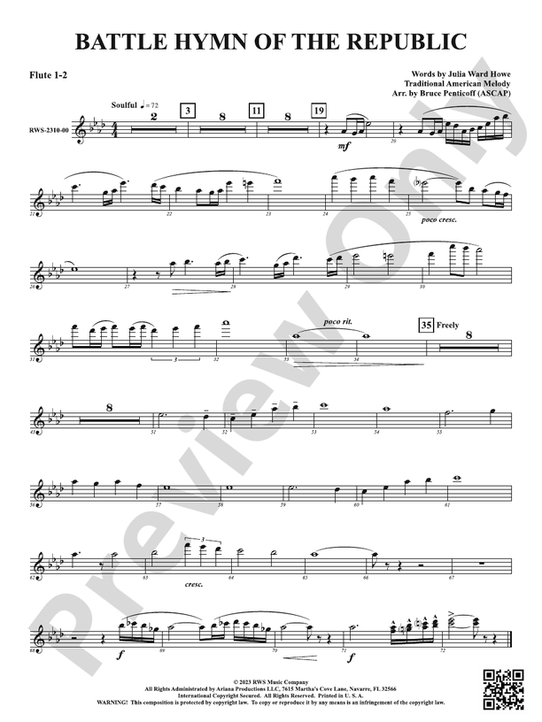 Battle Hymn of the Republic: 1st & 2nd Flute: 1st & 2nd Flute Part ...