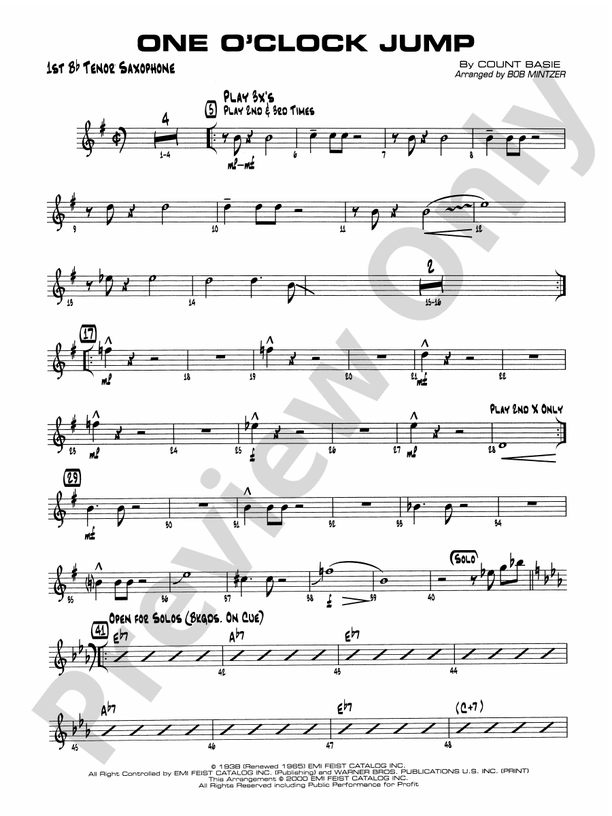 One O'Clock Jump: B-flat Tenor Saxophone: B-flat Tenor Saxophone Part - Digital Sheet Music Download