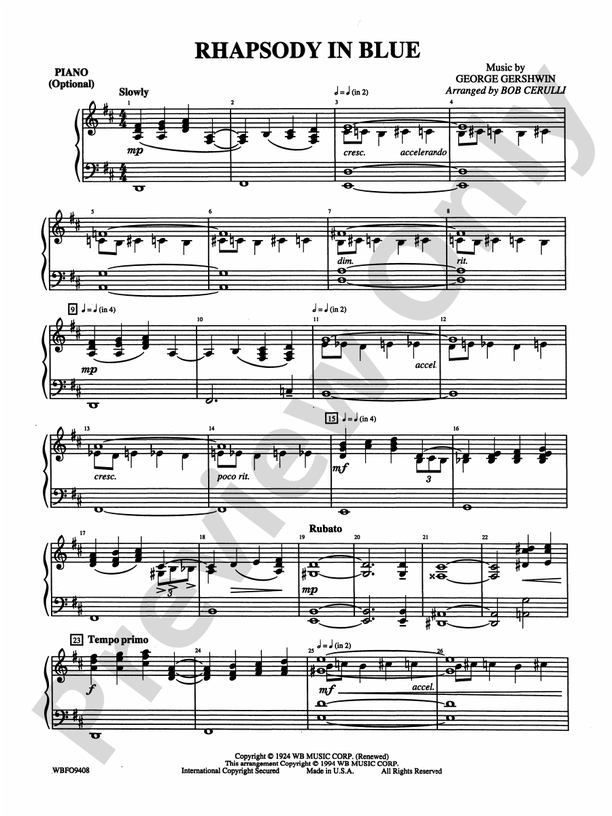 Rhapsody in Blue: Piano Accompaniment: Piano Accompaniment Part ...