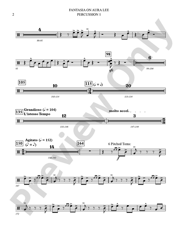 Fantasia on Aura Lee: 1st Percussion: 1st Percussion Part - Digital ...