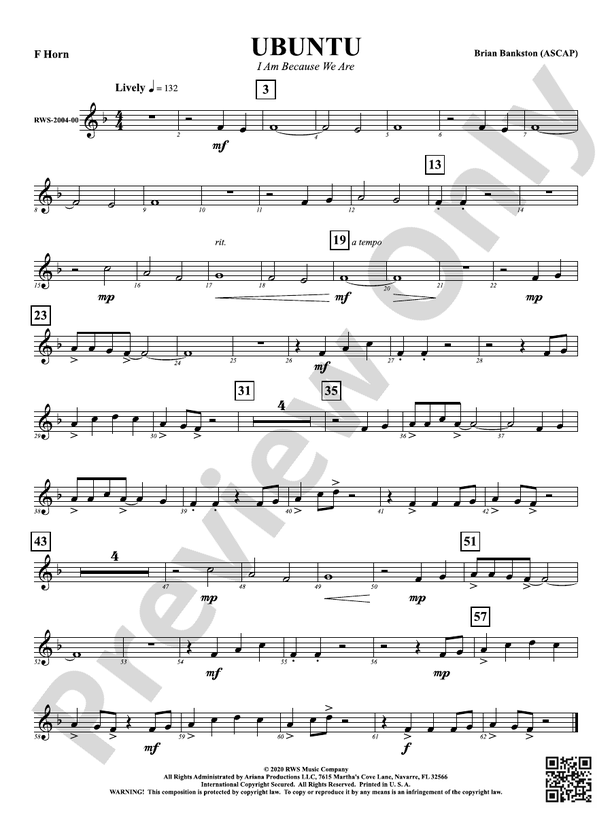 Ubuntu - I Am Because We Are: 1st F Horn: 1st F Horn Part: Brian ...