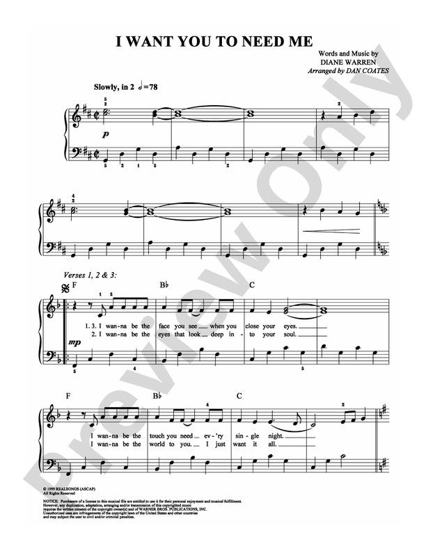 I Want You to Need Me: Easy Piano: Celine Dion - Digital Sheet Music ...