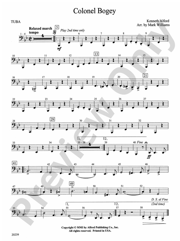 Colonel Bogey: Tuba: Tuba Part - Digital Sheet Music Download