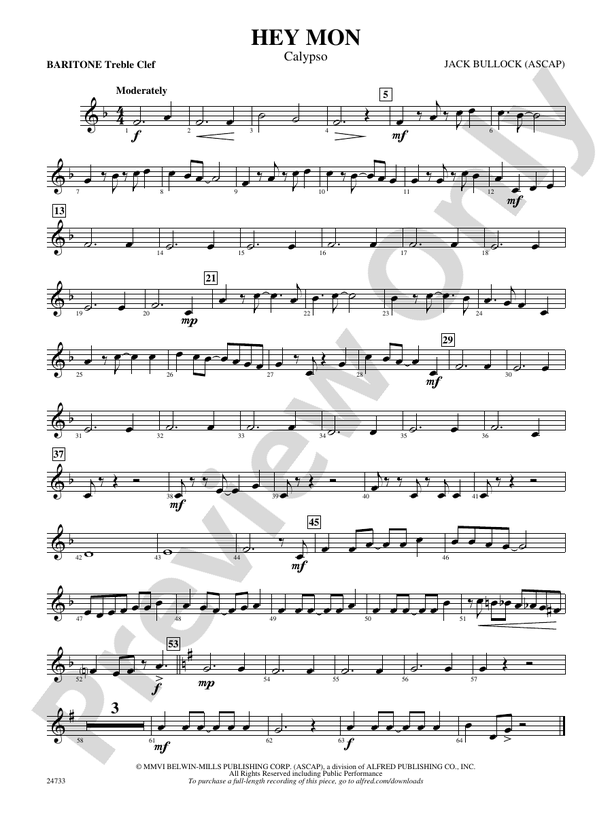 Hey Mon (Calypso): Baritone T.C.: Baritone T.C. Part - Digital Sheet ...