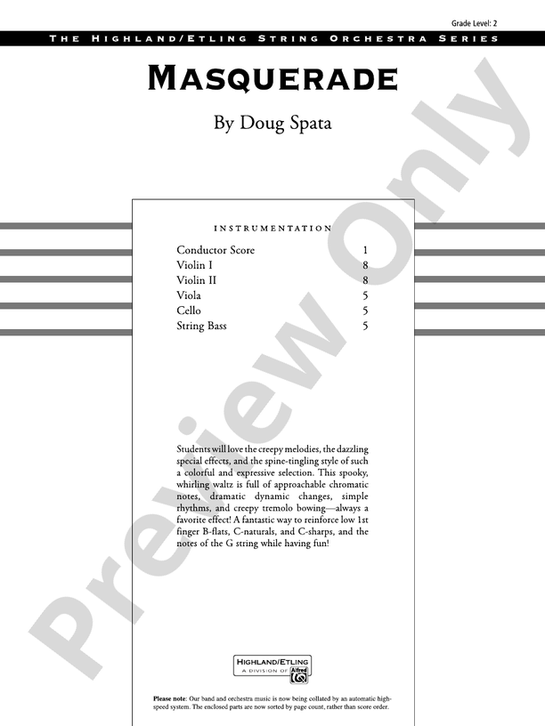 Masquerade: String Orchestra Conductor Score & Parts: Doug Spata - Digital Sheet Music Download