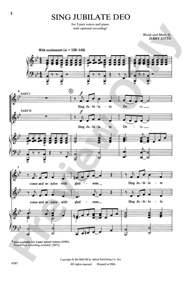 Sing Jubilate Deo: 2-Part Choral Octavo: Jerry Estes - Digital Sheet ...