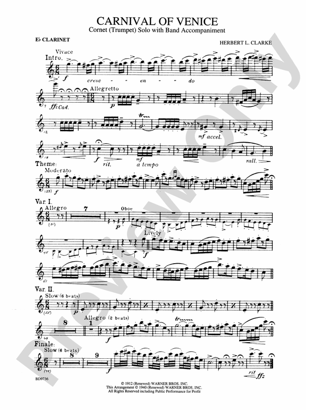 Carnival of Venice (Cornet (Trumpet) Solo with Band Accompaniment): E ...