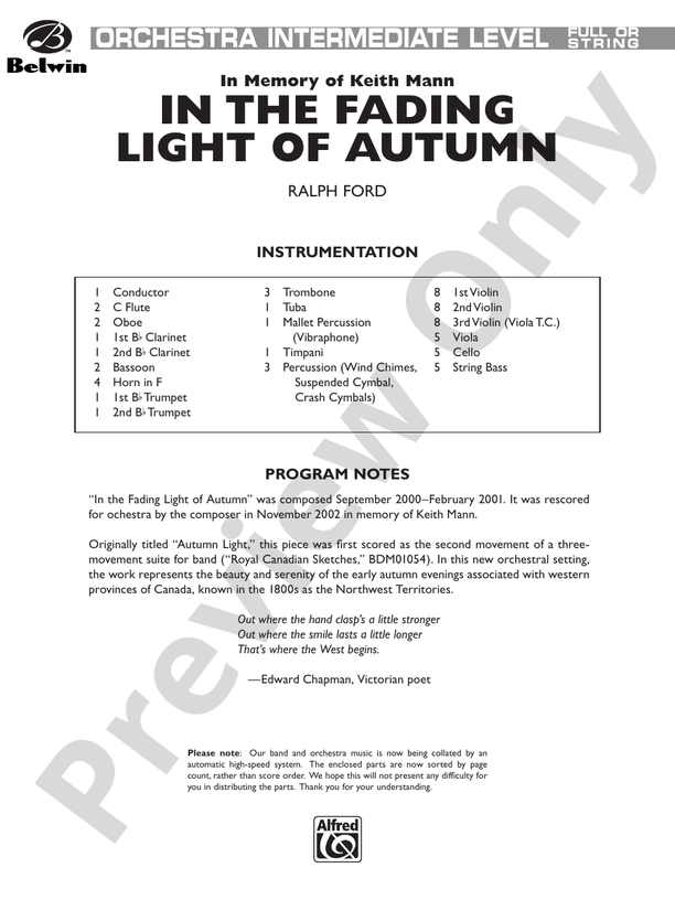 In the Fading Light of Autumn: Score: Full Orchestra Score - Digital ...