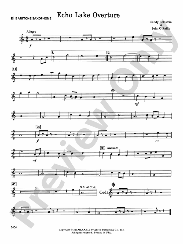 Echo Lake Overture: E-flat Baritone Saxophone: E-flat Baritone Saxophone Part - Digital Sheet ...
