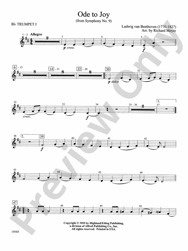 Ode to Joy from Symphony No. 9: 1st B-flat Trumpet: 1st B-flat Trumpet ...