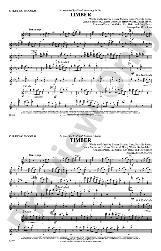 Timber: Flute: Flute Part - Digital Sheet Music Download