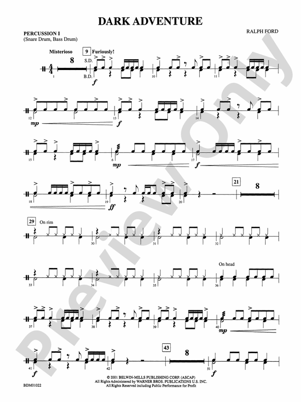 Dark Adventure: 1st Percussion: 1st Percussion Part - Digital Sheet ...