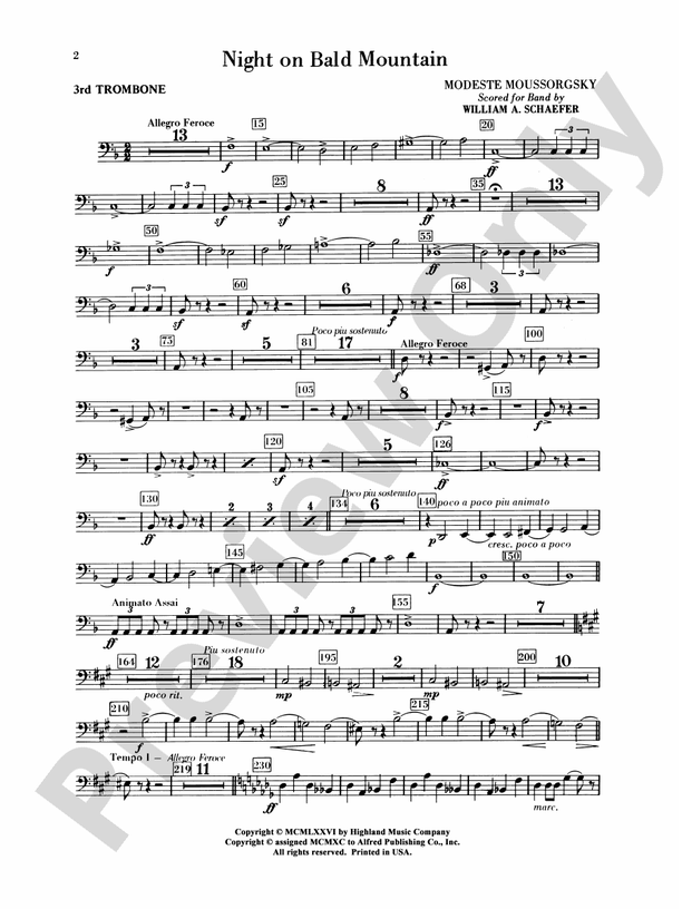 Night on Bald Mountain: 3rd Trombone: 3rd Trombone Part - Digital Sheet ...
