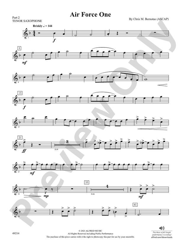 Air Force One: Part 2 - Tenor Saxophone: Part 2 - Tenor Saxophone Part ...