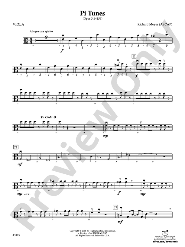Pi Tunes: Viola: Viola Part - Digital Sheet Music Download