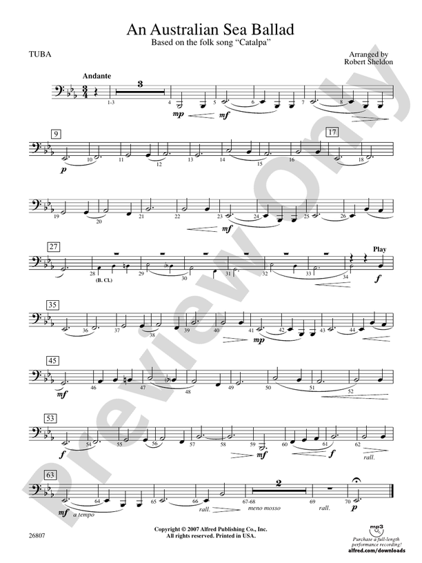 An Australian Sea Ballad: Tuba: Tuba Part - Digital Sheet Music Download