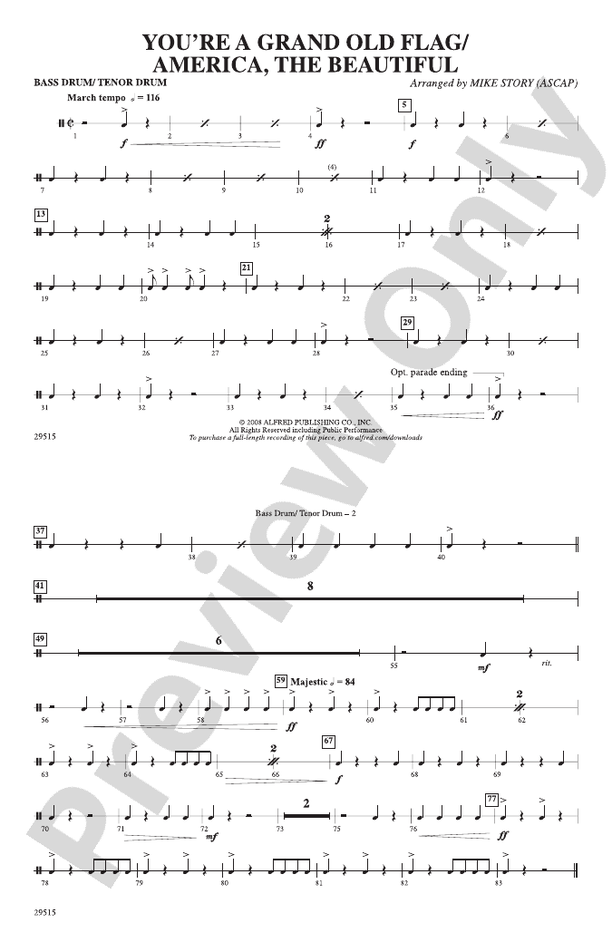 You're a Grand Old Flag / America, the Beautiful: Bass Drum/Tenor Drum ...