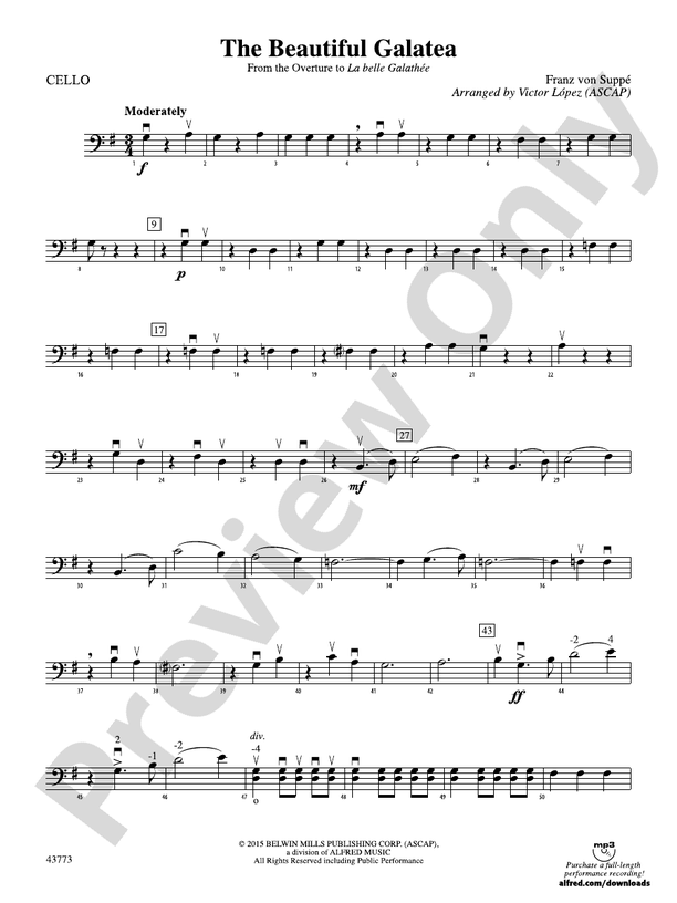The Beautiful Galatea: Cello: Cello Part - Digital Sheet Music Download