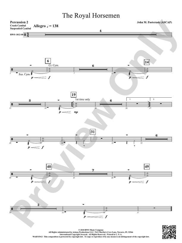 The Royal Horsemen: 2nd Percussion: 2nd Percussion Part: John M. Pasternak - Digital Sheet Music ...