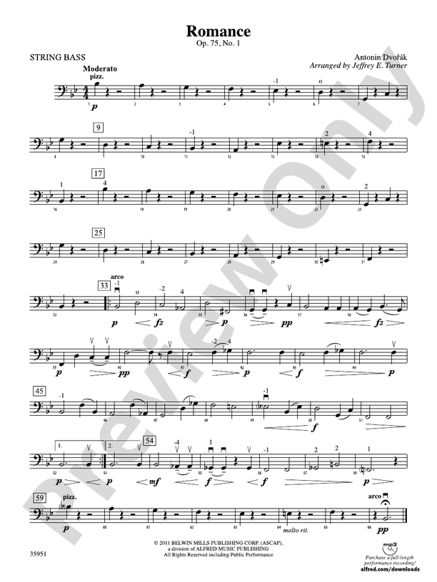 Romance, Op. 75, No. 1: String Bass: String Bass Part - Digital Sheet ...