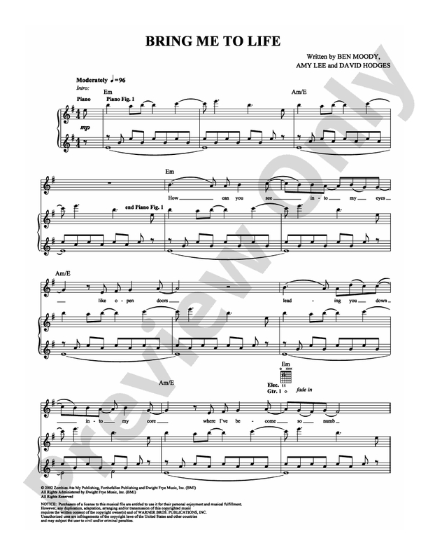 Bring Me to Life: Guitar TAB: Evanescence - Digital Sheet Music Download