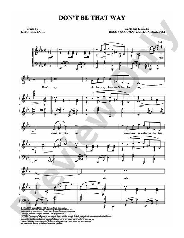 Don't Be That Way: Piano/Vocal/Chords: Benny Goodman - Digital Sheet ...