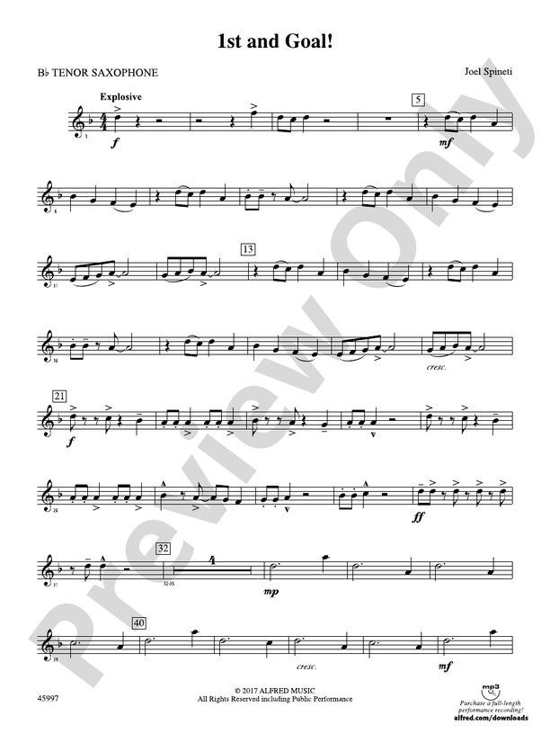 1st and Goal: B-flat Tenor Saxophone: B-flat Tenor Saxophone Part - Digital Sheet Music Download