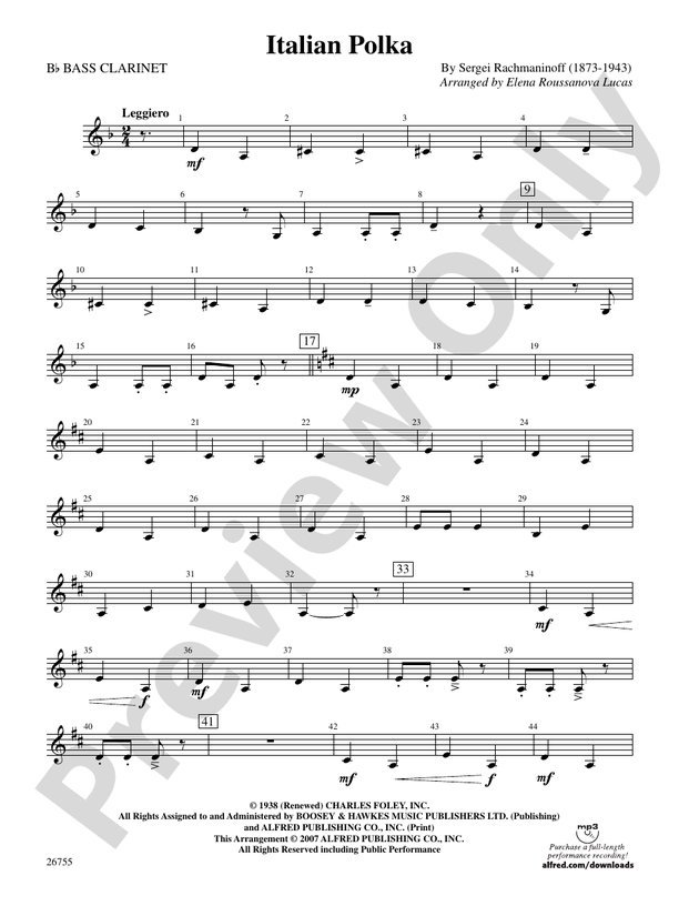 Italian Polka: B-flat Bass Clarinet: B-flat Bass Clarinet Part ...