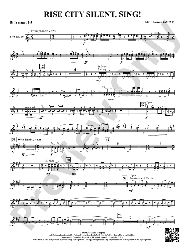 Rise City Silent, Sing!: 2nd & 3rd Trumpet: 2nd & 3rd Trumpet Part ...