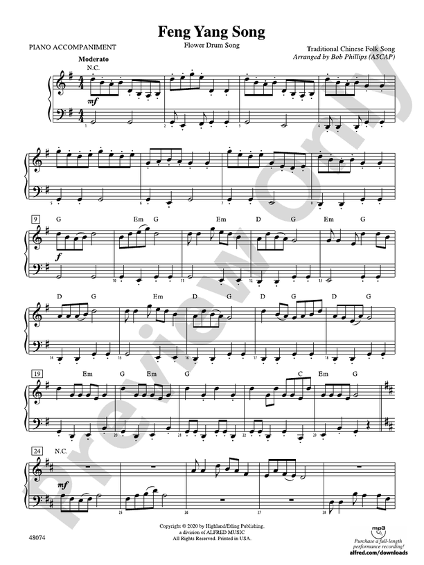 Feng Yang Song: Piano Accompaniment: Piano Accompaniment Part - Digital ...