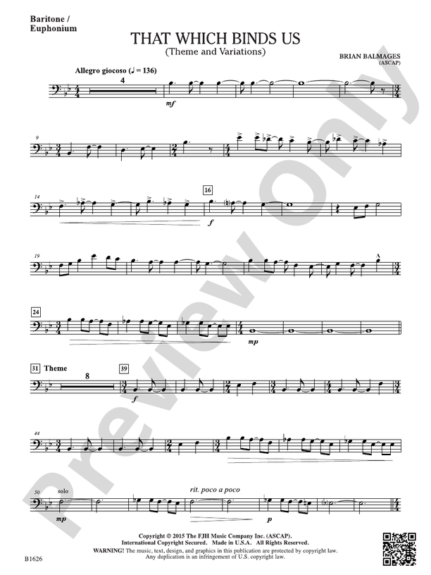 That Which Binds Us: Baritone / Euphonium: Baritone / Euphonium Part ...