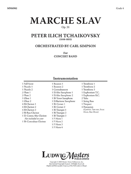 Marche Slav, Op. 31: Concert Band Conductor Score: Peter Ilyitch ...