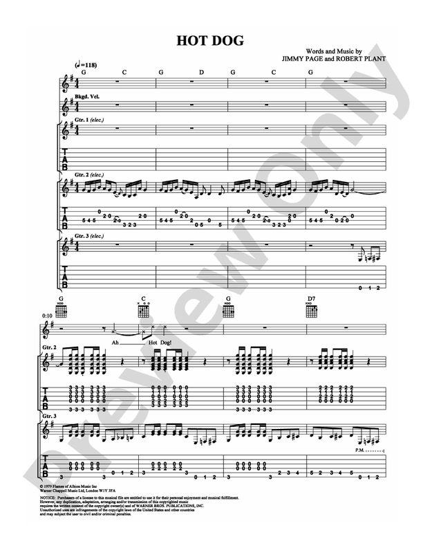 Hot Dog: Guitar TAB: Led Zeppelin - Digital Sheet Music Download