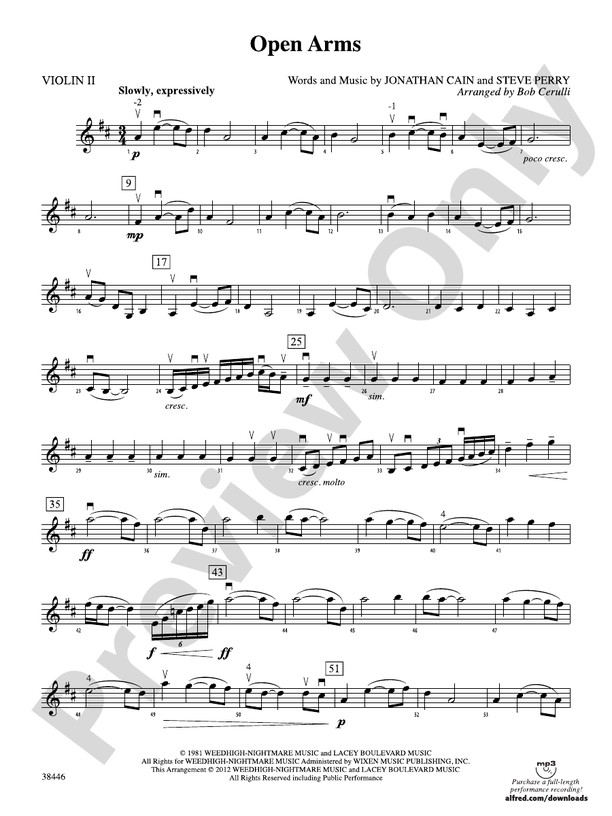 Open Arms: 2nd Violin: 2nd Violin Part - Digital Sheet Music Download