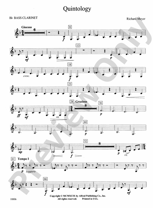 Quintology: B-flat Bass Clarinet: B-flat Bass Clarinet Part - Digital ...