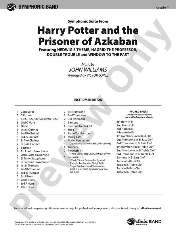Harry Potter and the Prisoner of Azkaban, Symphonic Suite from: Score: Concert Band Score ...
