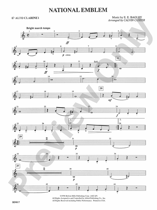 National Emblem: E-flat Alto Clarinet: E-flat Alto Clarinet Part ...
