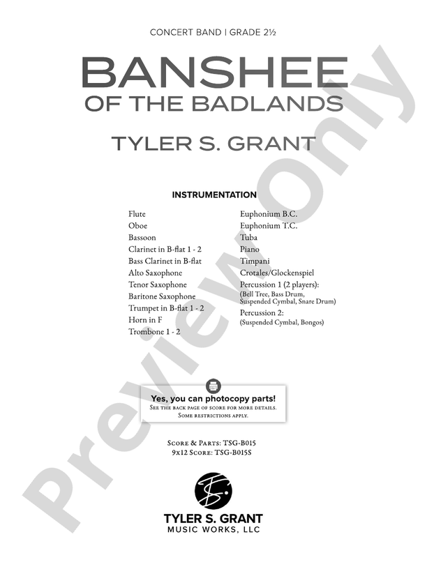 Banshee of the Badlands: Score: Concert Band Score - Digital Sheet Music Download