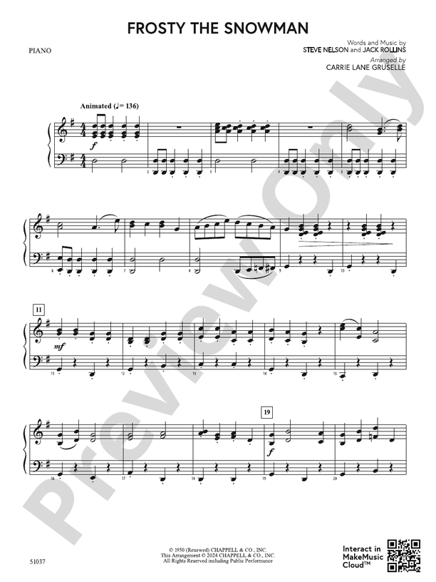 Frosty the Snowman: Piano Accompaniment: Piano Accompaniment Part ...