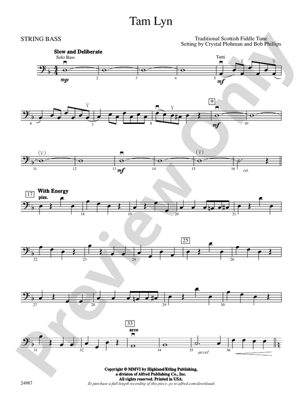Tam Lyn: String Bass: String Bass Part - Digital Sheet Music Download
