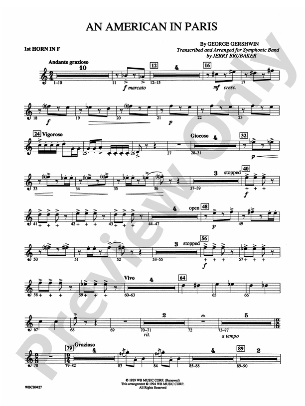 An American in Paris: 1st F Horn: 1st F Horn Part - Digital Sheet Music ...