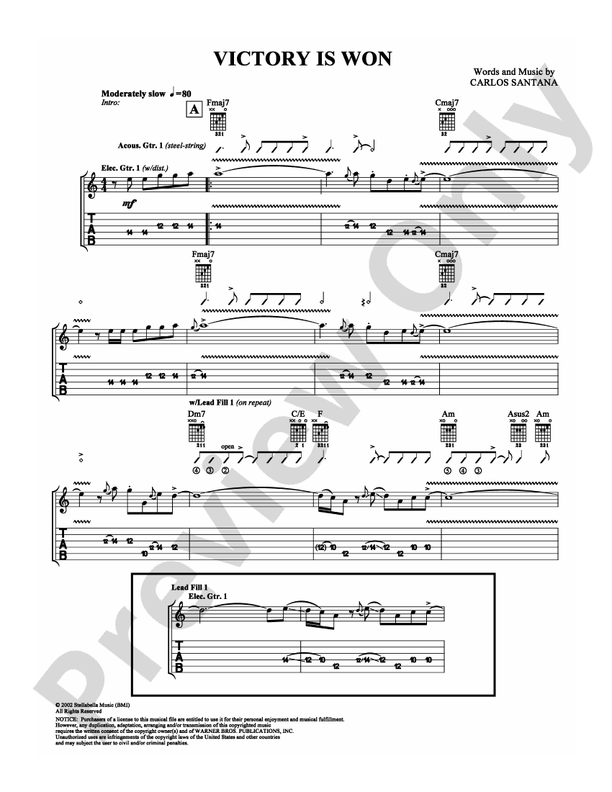 Victory Is Won: Guitar TAB: Santana - Digital Sheet Music Download