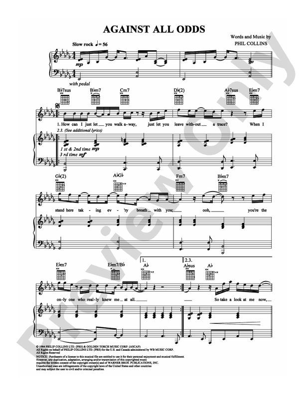 Against All Odds (Take A Look At Me Now): Piano/Vocal/Chords: Phil Collins - Digital Sheet Music ...