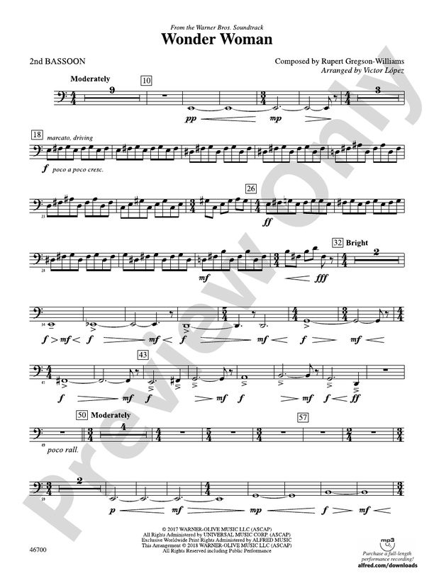 Wonder Woman: From the Warner Bros. Soundtrack: 2nd Bassoon: 2nd ...